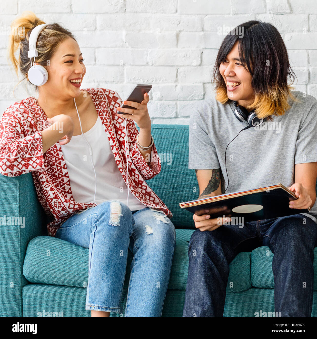 Friend Listening Music Vinyl Together Concept Stock Photo - Alamy