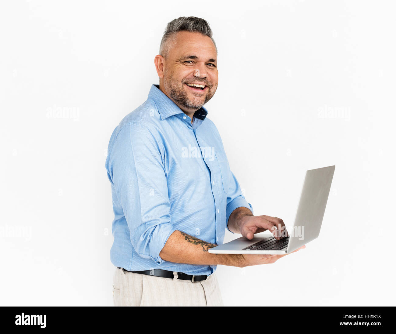Cheerful Man Technology Gadget Concept Stock Photo - Alamy
