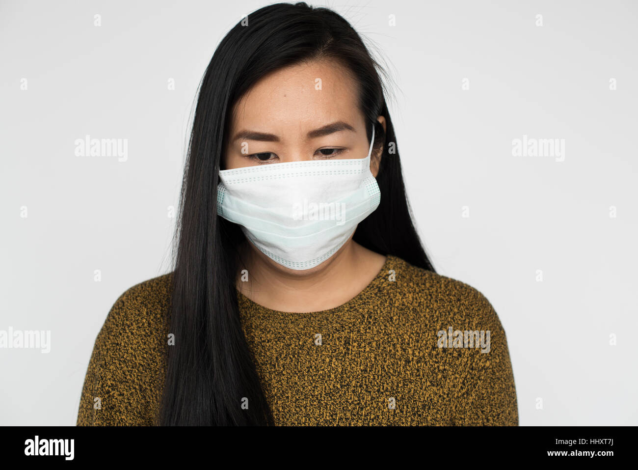 Woman Sickness Protective Mask Fever Concept Stock Photo - Alamy
