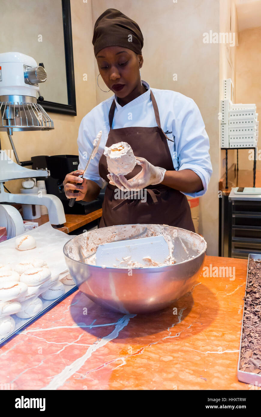 Paris, France, Woman Preparing Cakes, in French Bakery Shop, Window ...