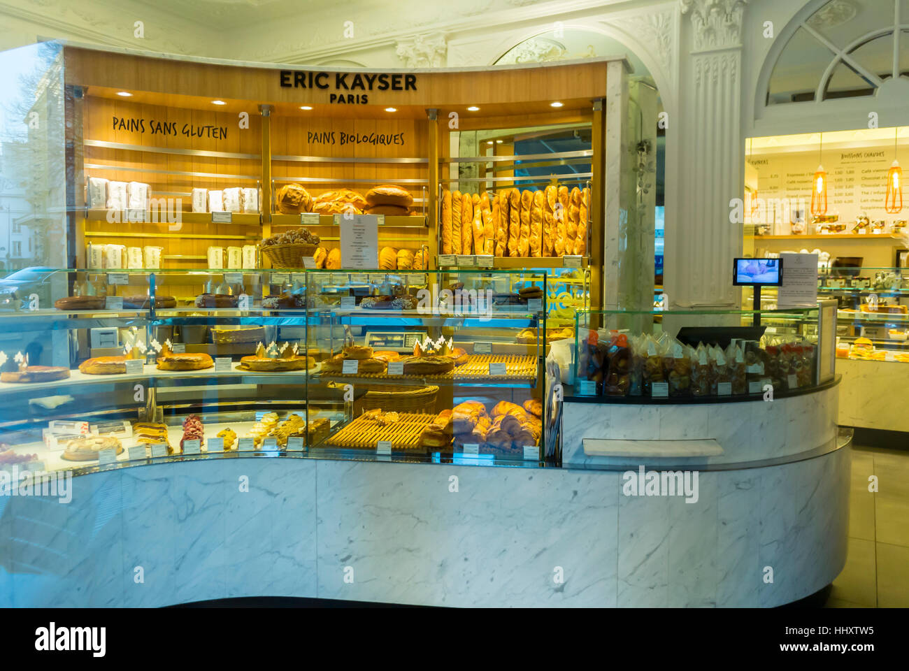 Paris, France, Wide Angle scene, inside French Bakery boulangerie ...