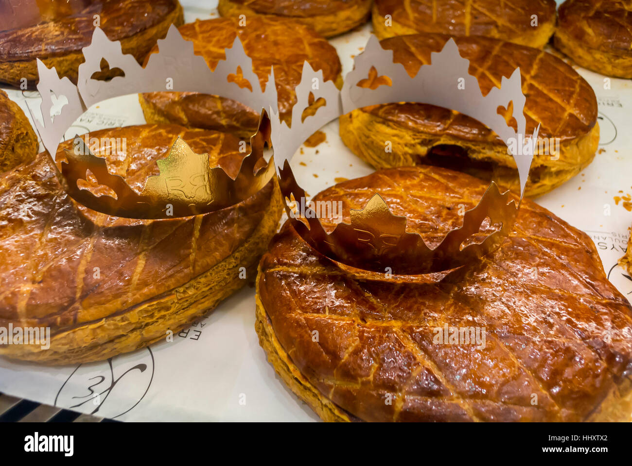 Paris, France, Detail Epiphany Cakes, French Bakery Shop window ...