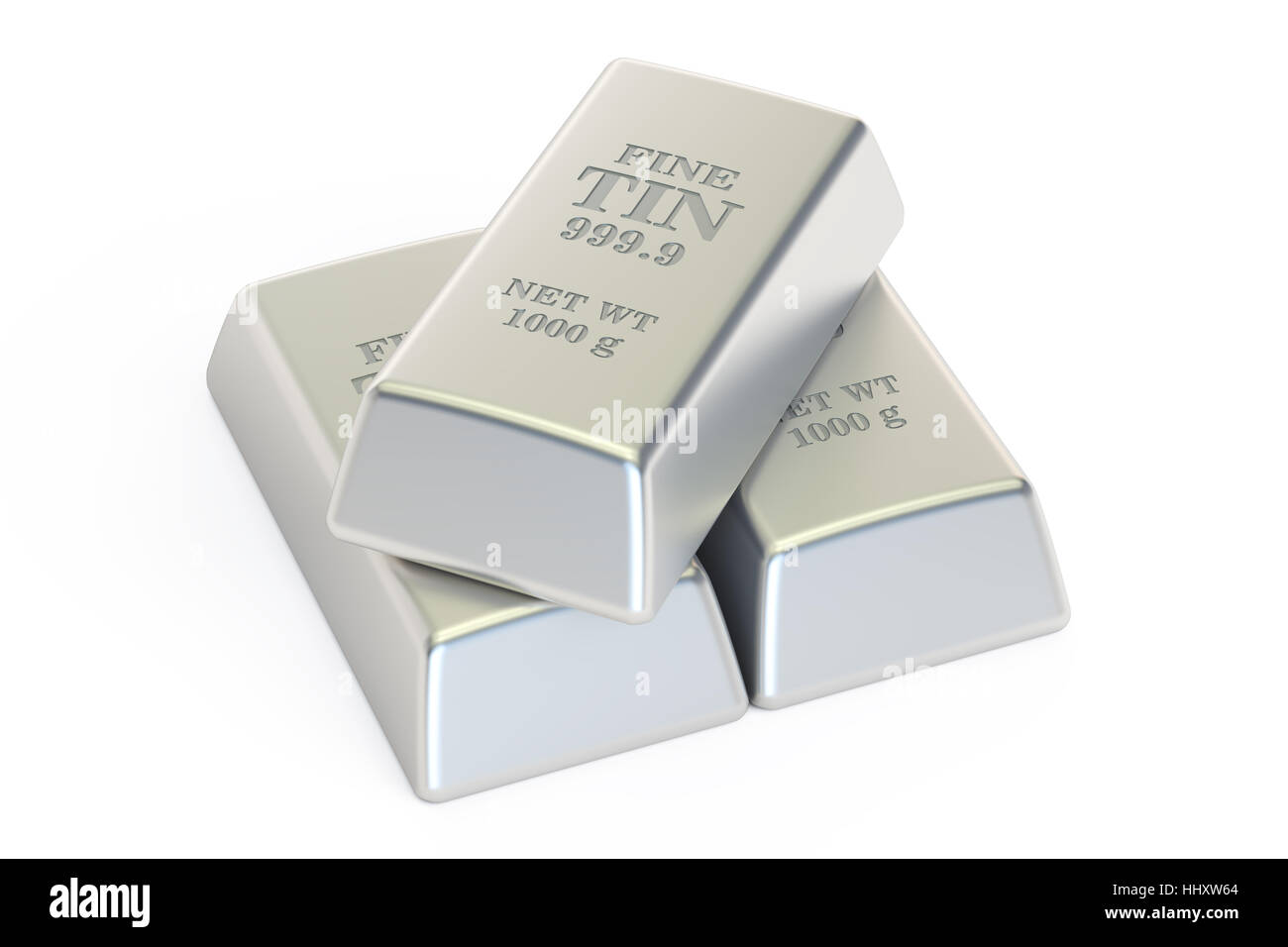 Tin ingots closeup, 3D rendering isolated on white background Stock ...