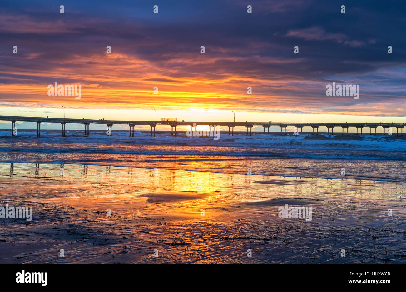 Coastal sunset at Ocean Beach. View of the Ocean Beach Pier. San Diego ...
