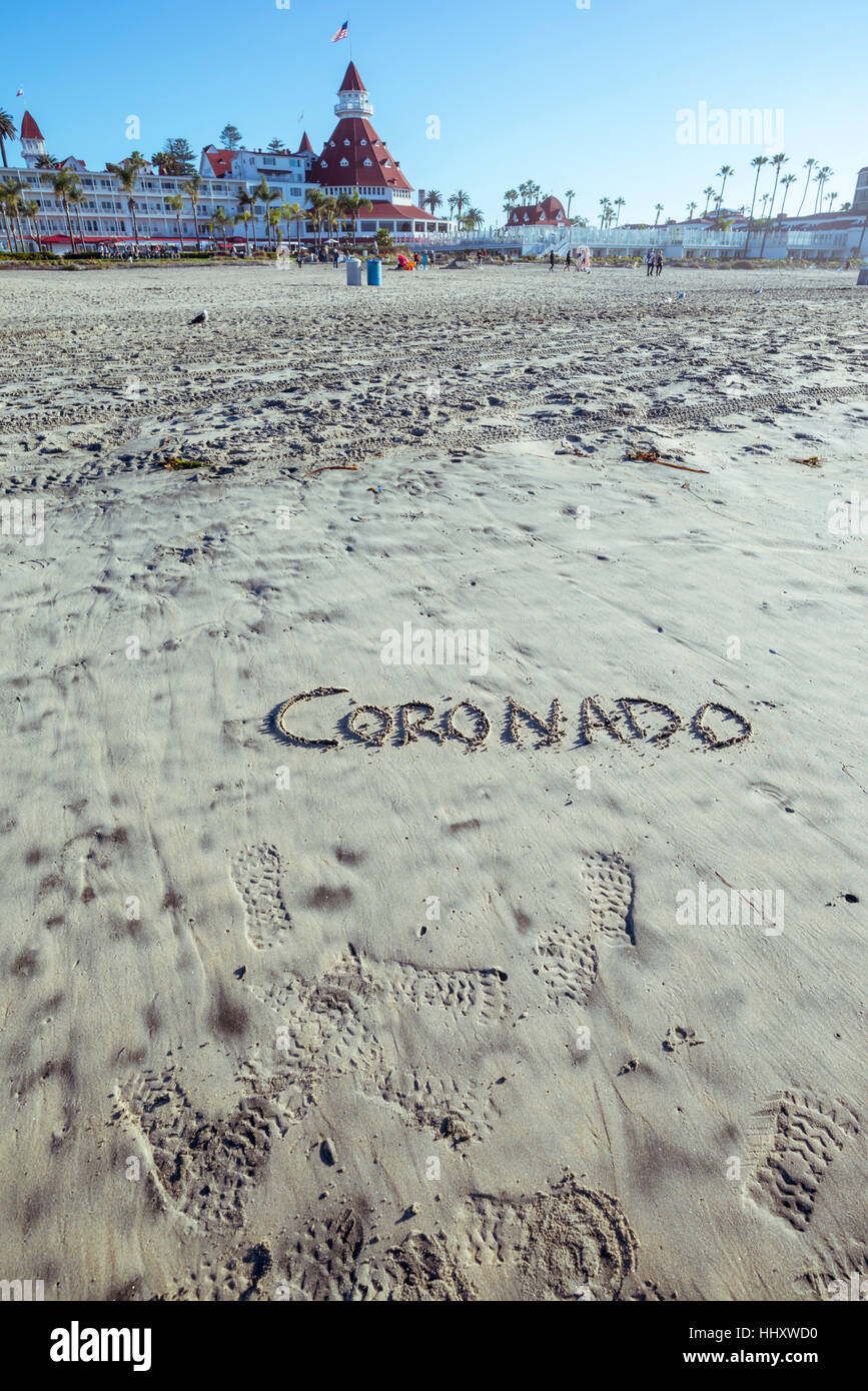 The word "Coronado" written on the beach. Coronado Central Beach ...