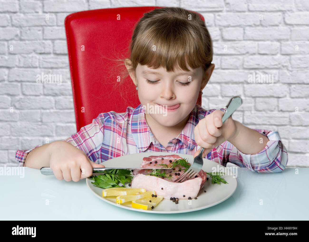 Baby Eating Huge Steak