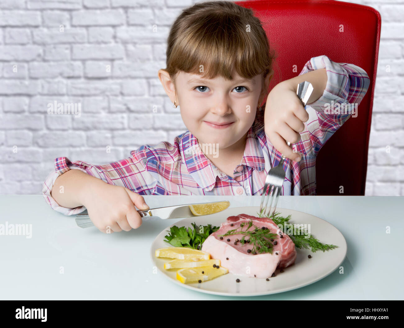Baby Eating Huge Steak