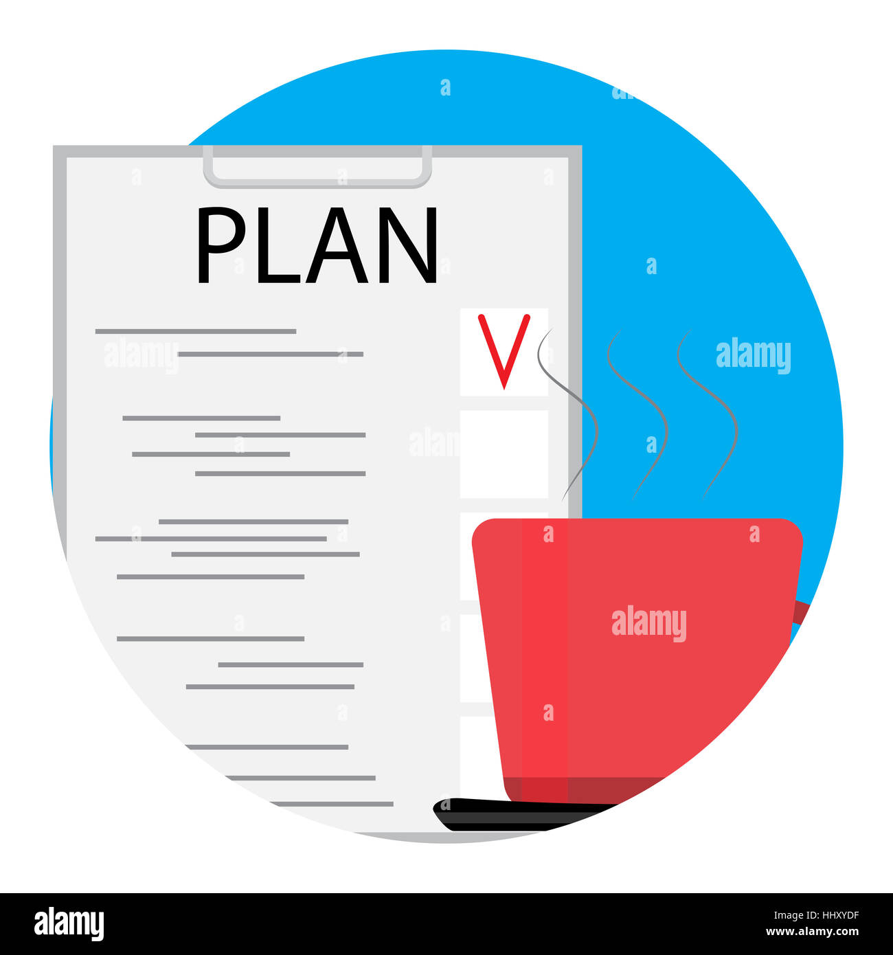 Writing checklist plan for business start up with coffee or tea. Vector ...