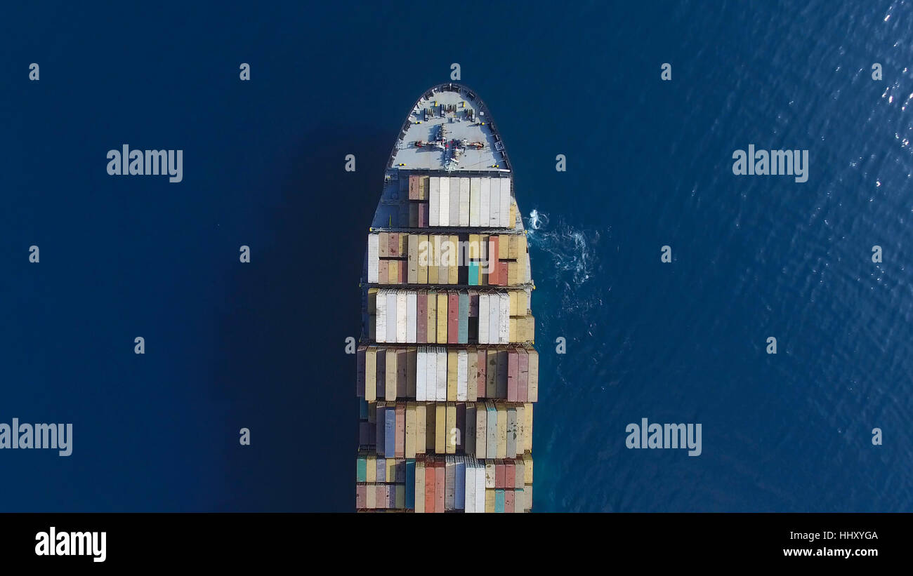 Large container ship at sea - Aerial image Stock Photo - Alamy