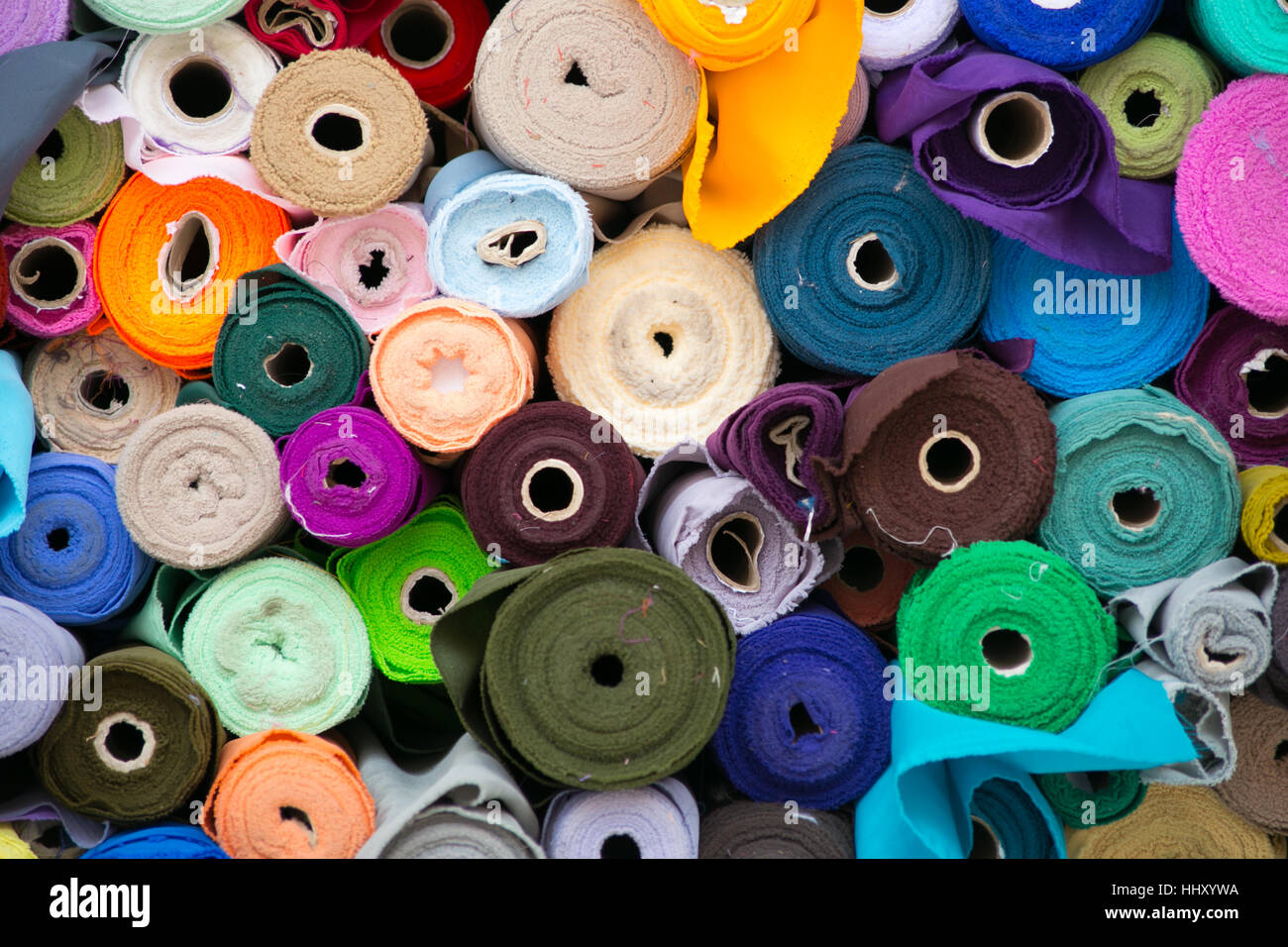 Colorful roll of Fabrics Stock Photo - Alamy
