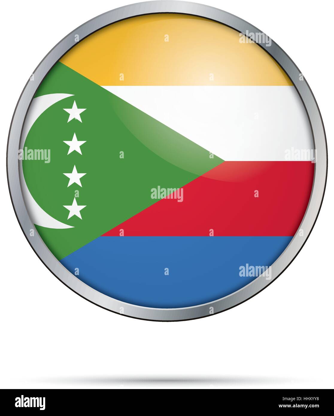 Vector Comoran flag button. Comoros flag in glass button style with ...
