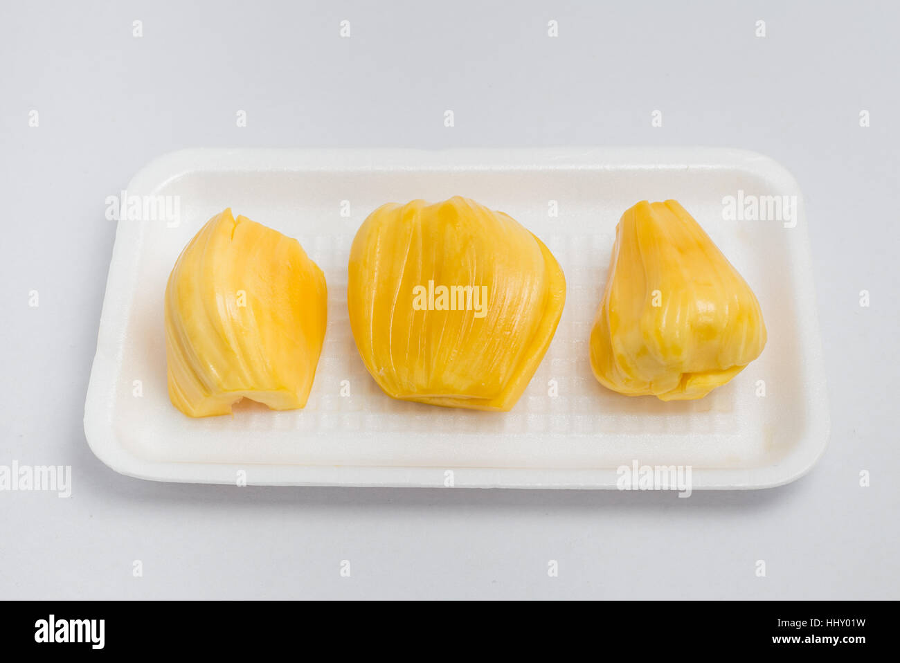jackfruit on foam tray, thai fruit isolate on white background Stock ...