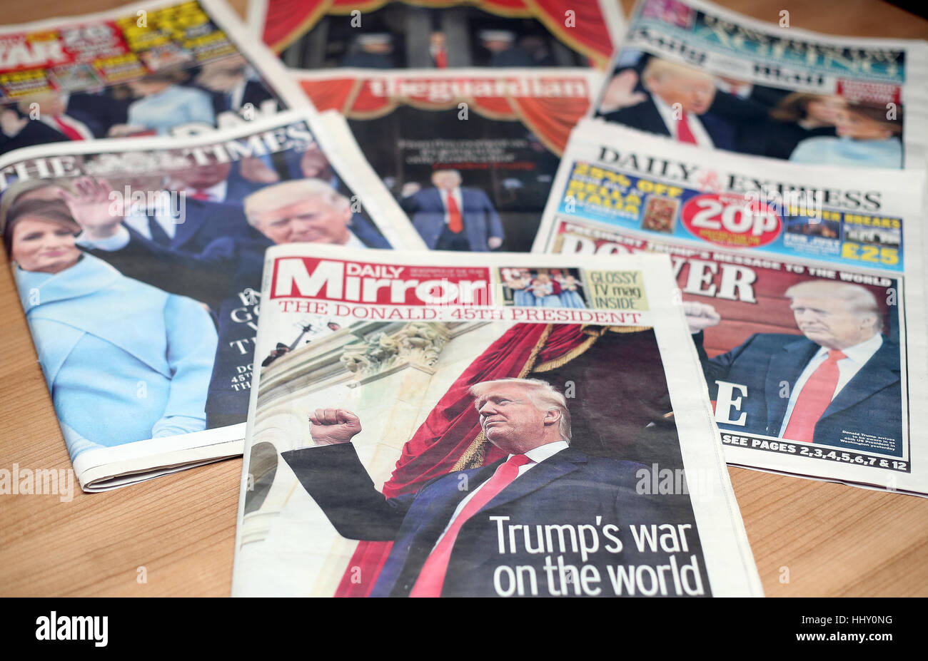 Front pages of national newspapers reporting on the inauguration of US ...