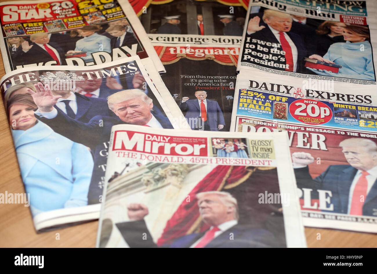 Front pages of national newspapers reporting on the inauguration of US ...