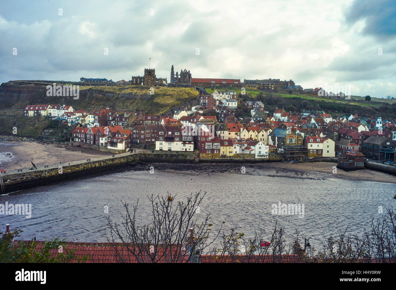 Whitby with abbey in background Stock Photo - Alamy