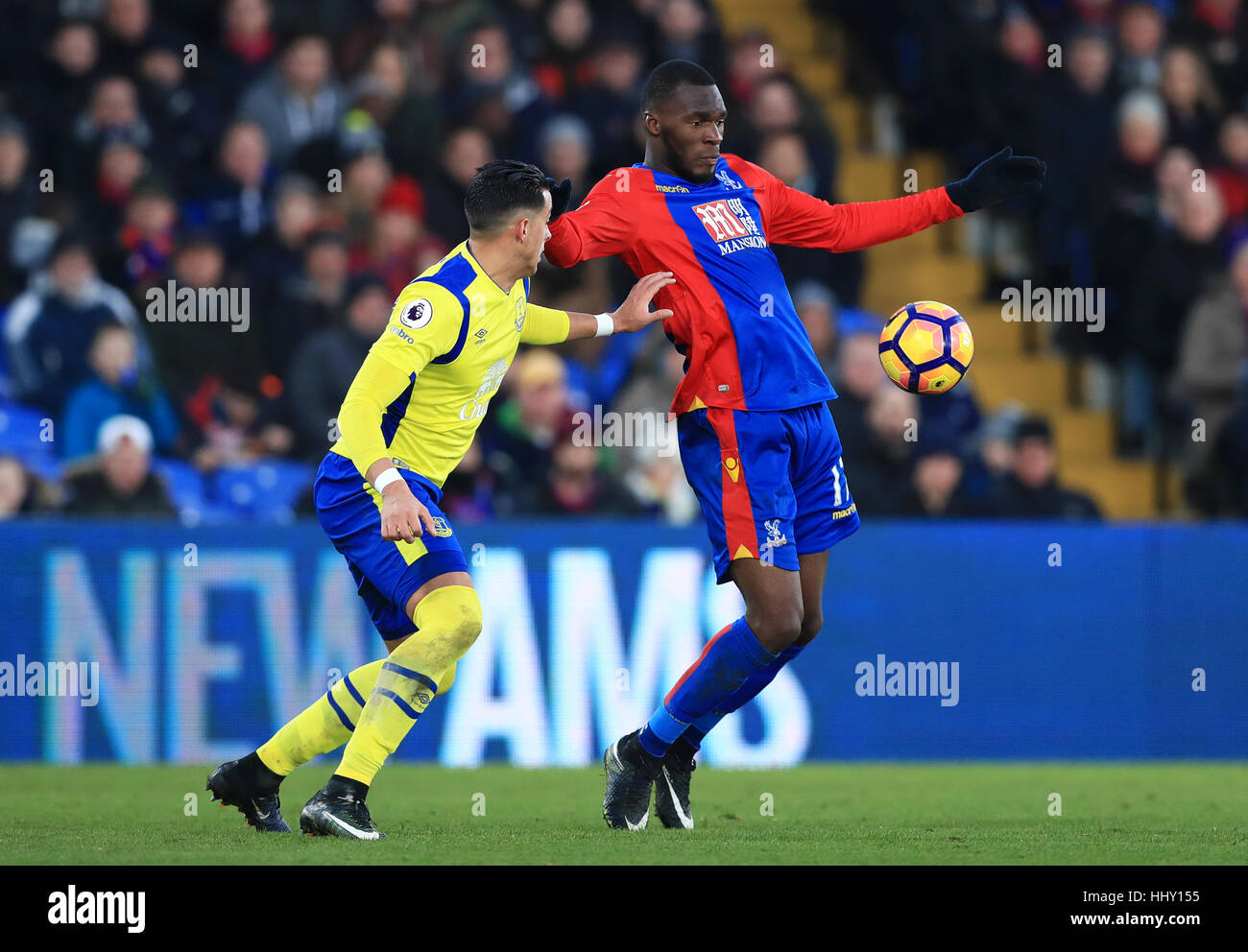 Crystal Palace's Christian Benteke (right) and Everton's Ramiro Funes ...