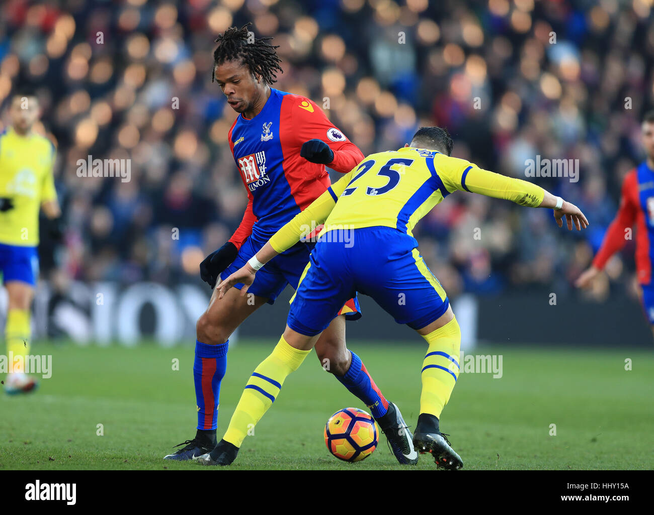 Crystal Palace's Loic Remy (left) and Everton's Ramiro Funes Mori in ...