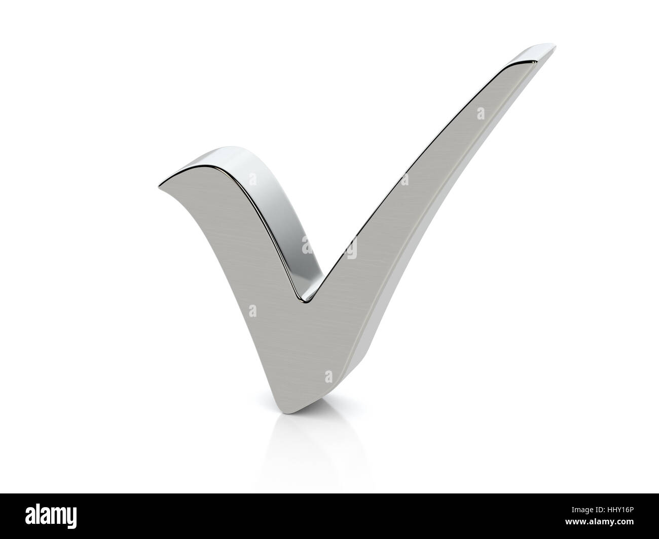 Metallic check symbol on a white background Stock Photo - Alamy