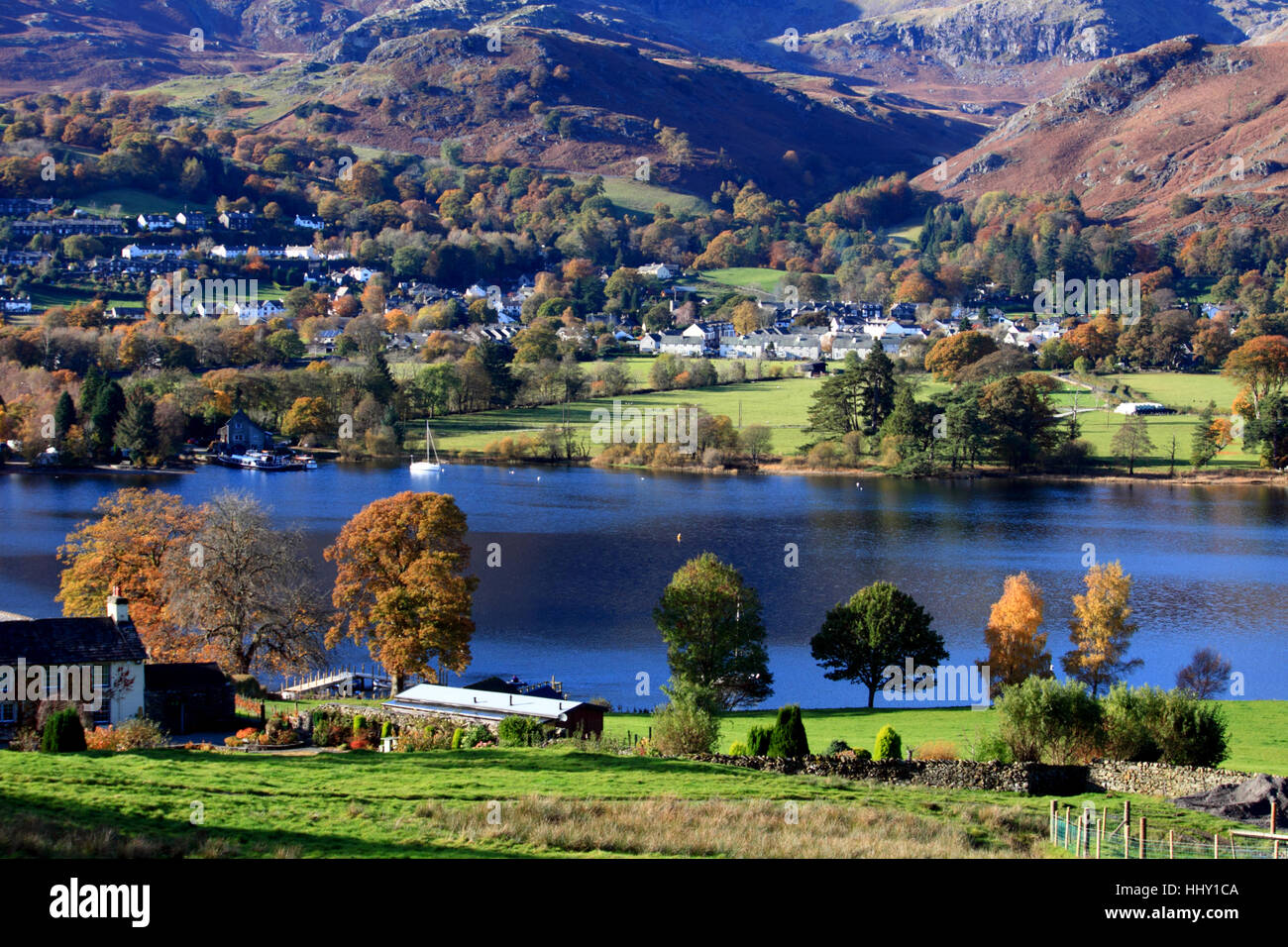 Coniston Water and the Old Man, Cumbria. In the foreground is Bank ...