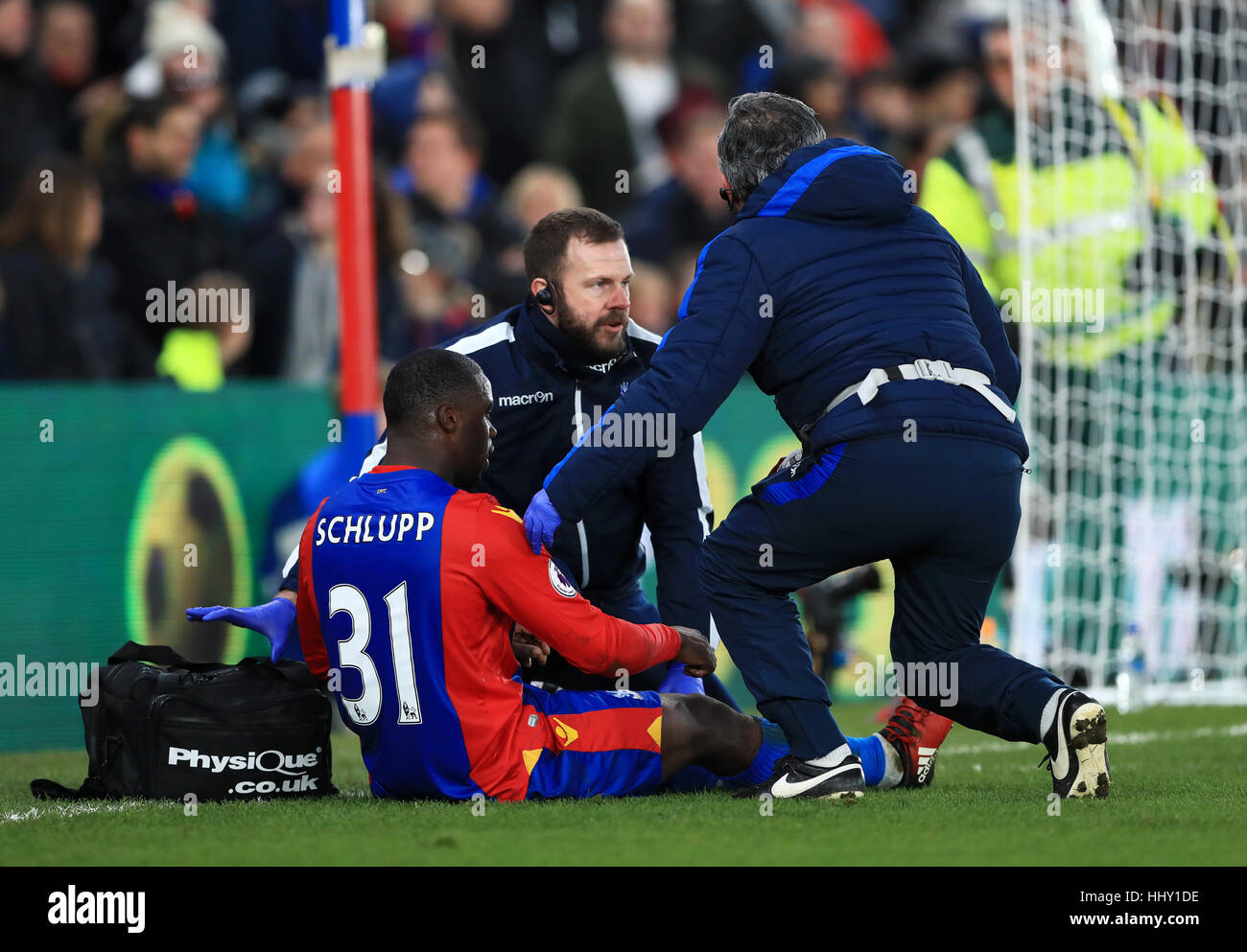 Crystal Palace's Jeffrey Schlupp is treated for an injury late in the ...