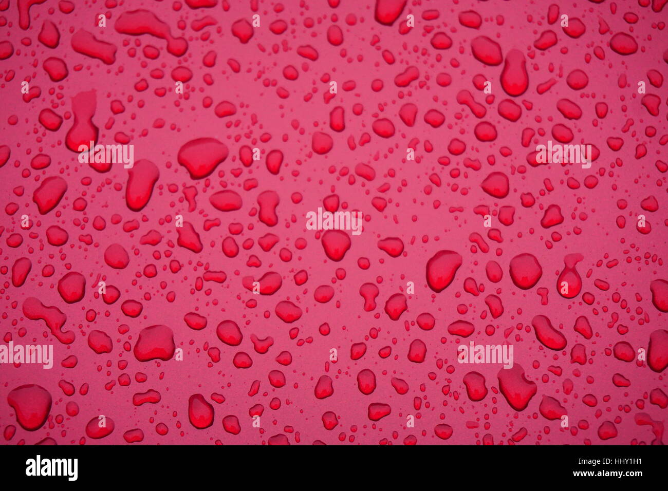 Droplets of rain on a red metallic background Stock Photo - Alamy