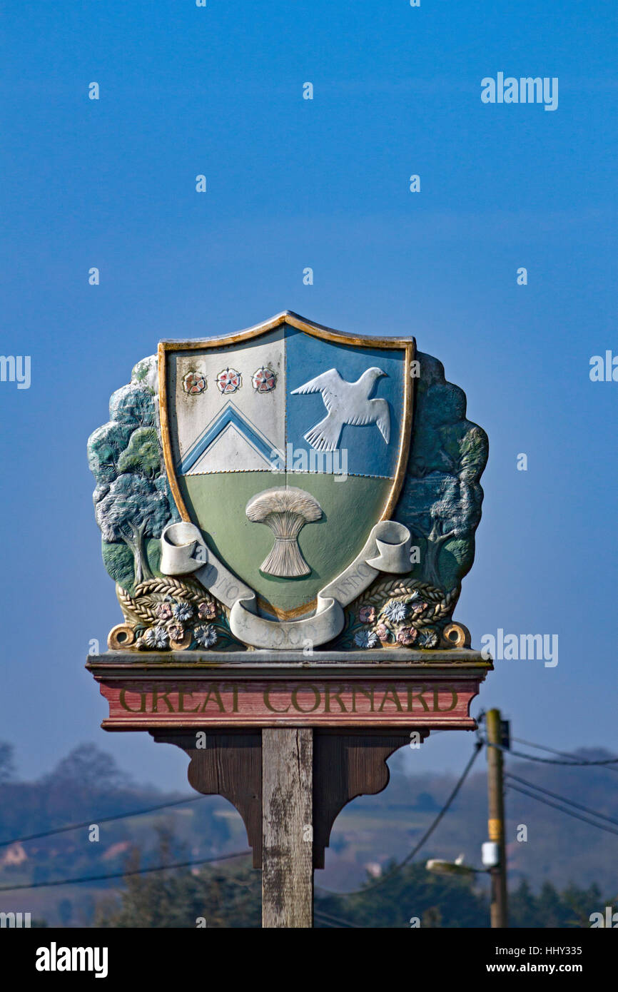 Village sign for Great Cornard, Sudbury, Suffolk Stock Photo - Alamy