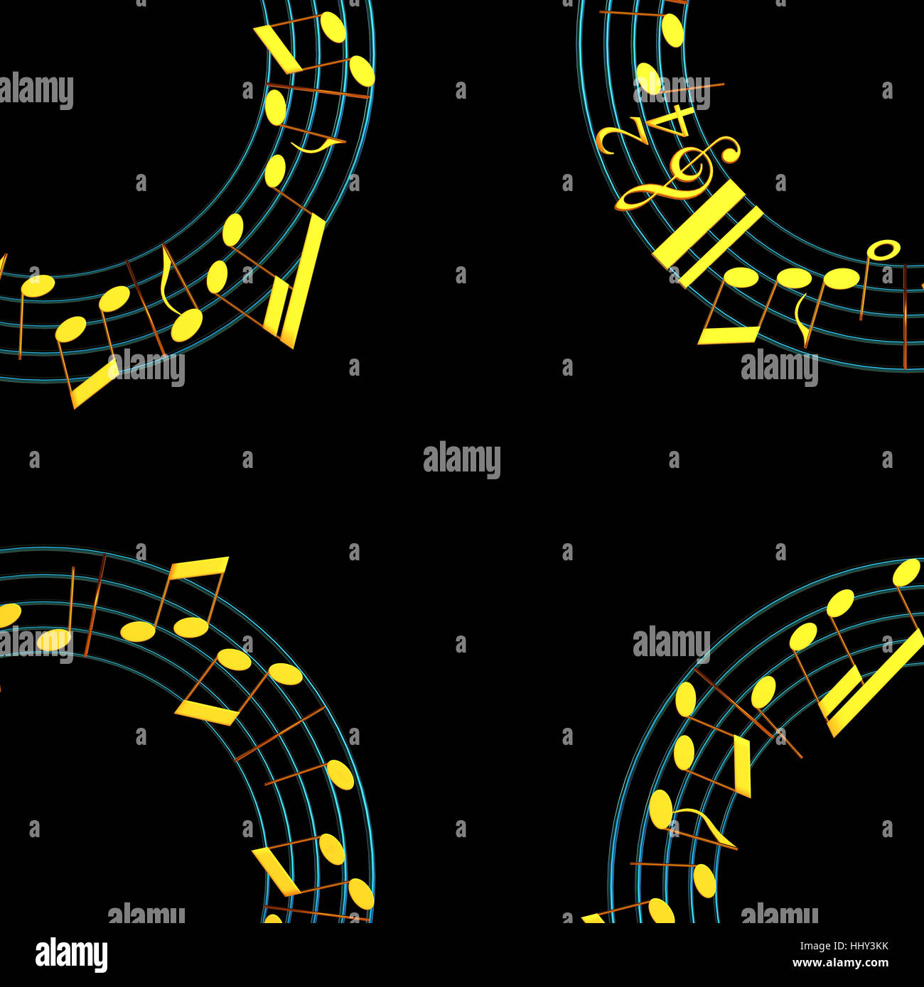 3d illustration of musical notes on black Stock Photo - Alamy