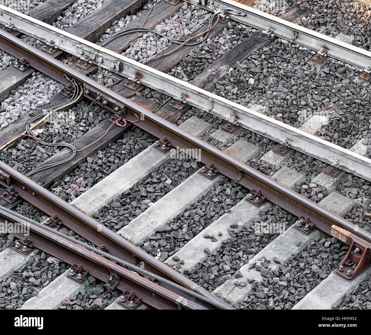 Rail line points to change track direction Stock Photo - Alamy