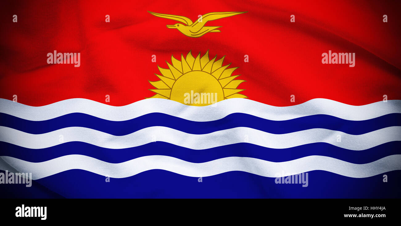 Wavy and rippled national flag of Kiribati background Stock Photo - Alamy