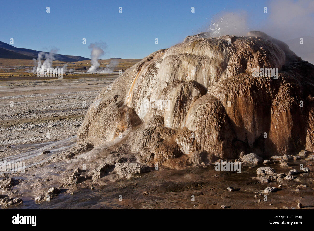Bubbling, steaming geysers at Geysers del Tatio, Atacama Desert, Norte ...