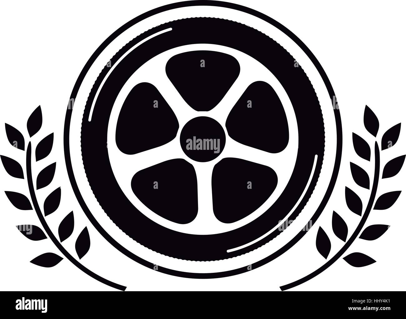 car wheel award in monochrome with olive branch vector illustration ...
