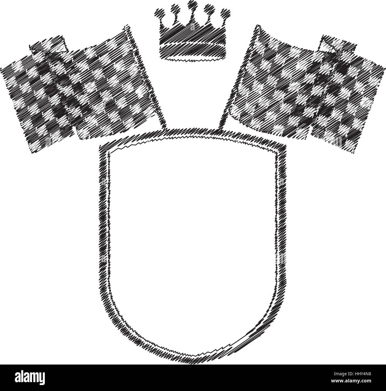 striped monochrome shield contour with crown and flags vector ...