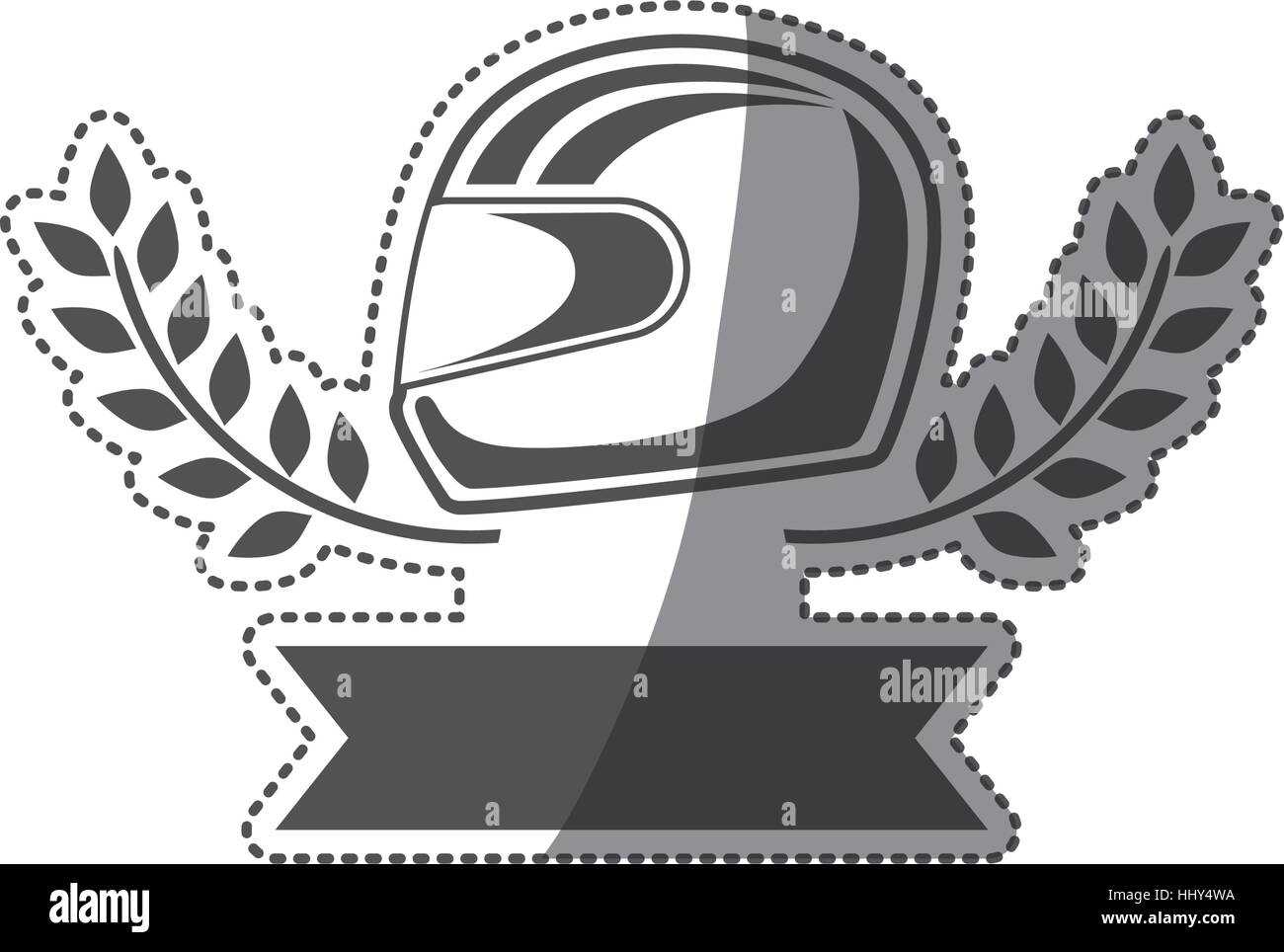 sticker monochrome award with racing helmet and olive branch and ribbon ...