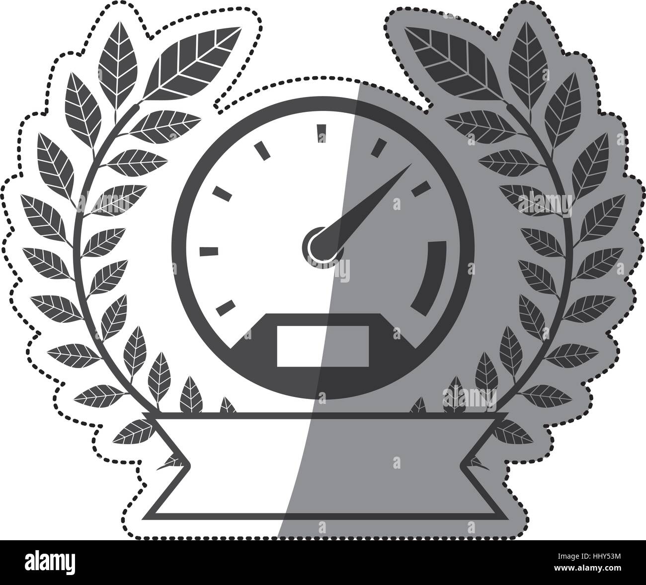 sticker monochrome speedometer prize with ribbon and olive branch with ...