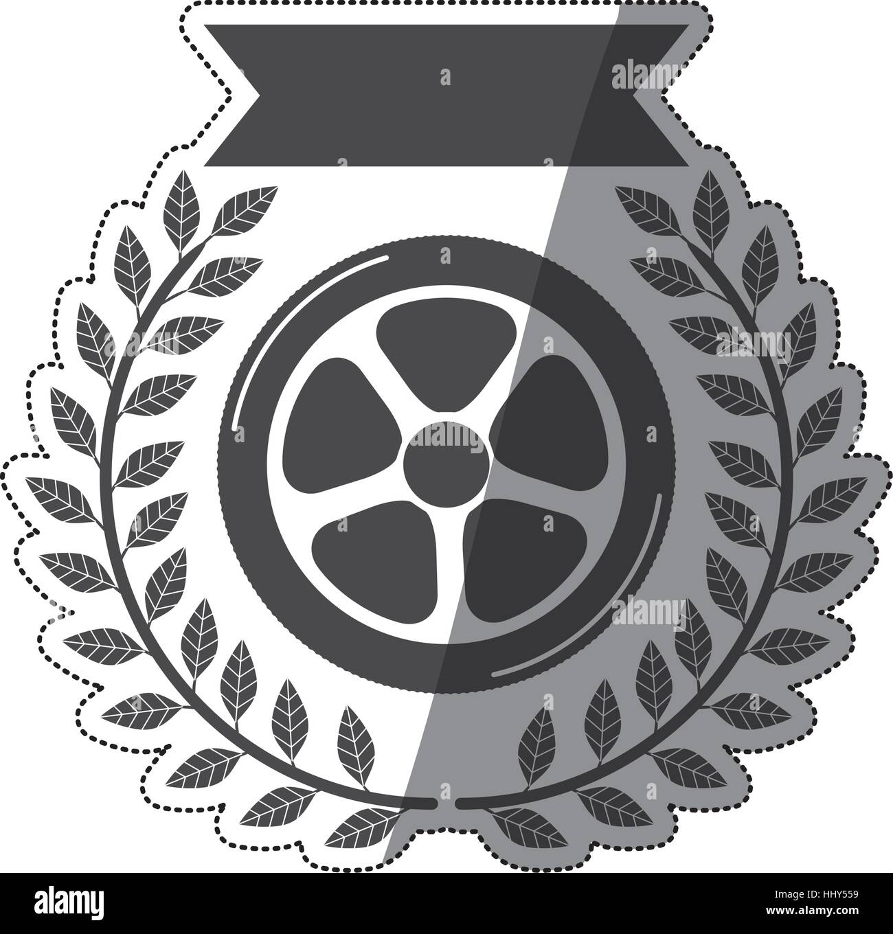car wheel award sticker in monochrome with olive branch and ribbon with ...