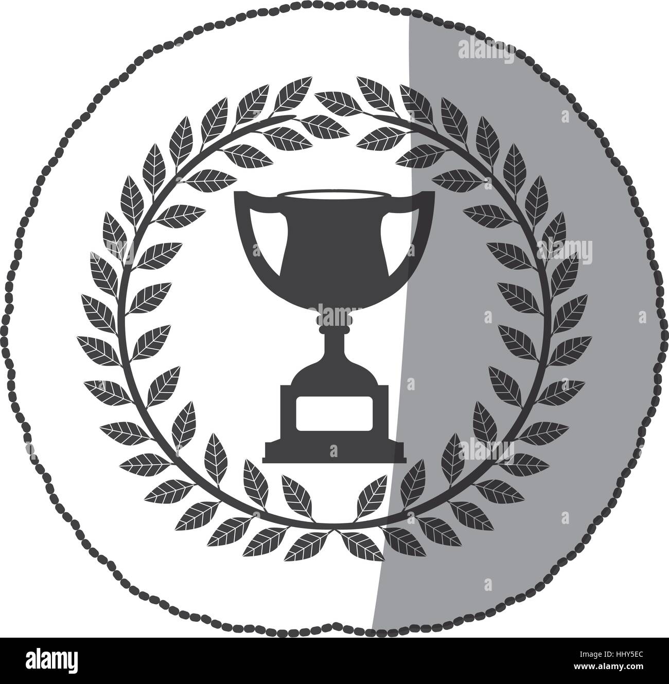 sticker monochrome trophy cup with olive crown and half shaded vector ...