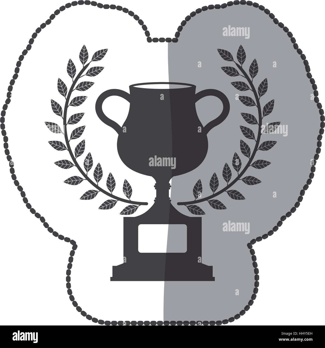 sticker monochrome trophy cup with olive branch and half shaded vector ...