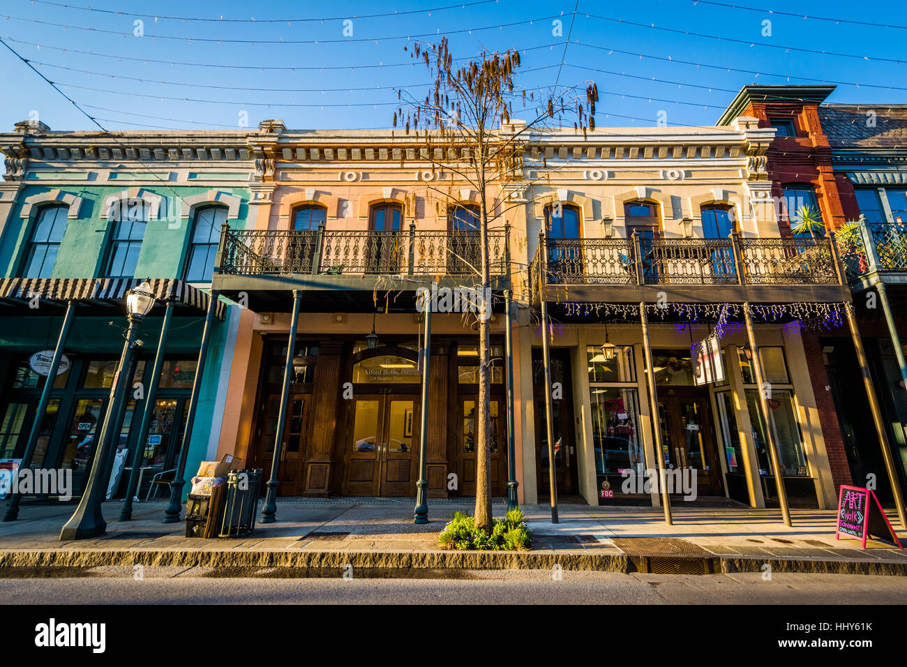 Historic buildings along Dauphin Street, in Mobile, Alabama Stock Photo ...