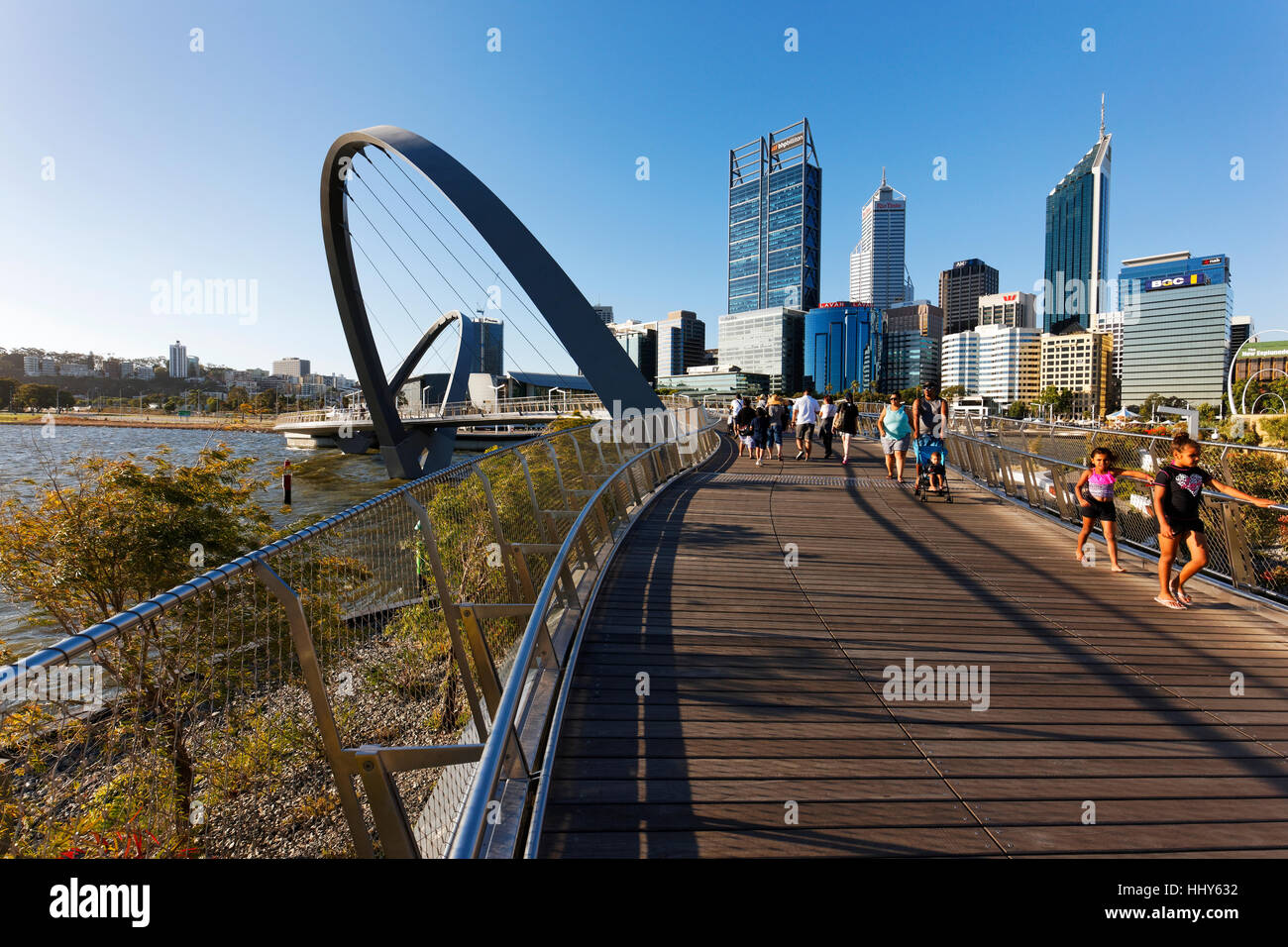 Foot bridge with city skyline Elizabeth Quay, Perth, Western Australia ...