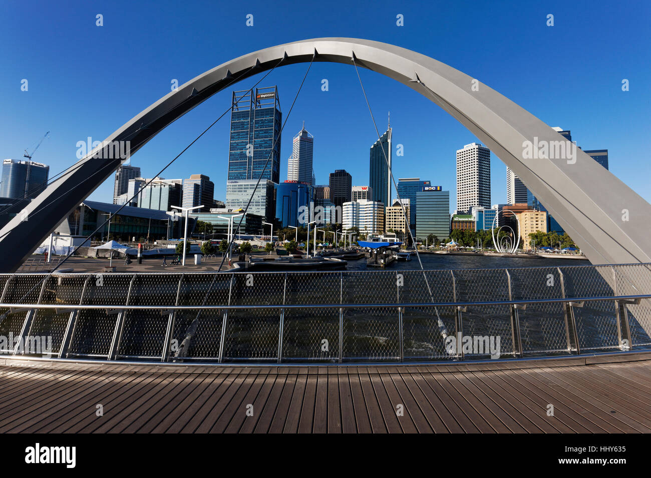 Foot bridge with city skyline Elizabeth Quay, Perth, Western Australia ...