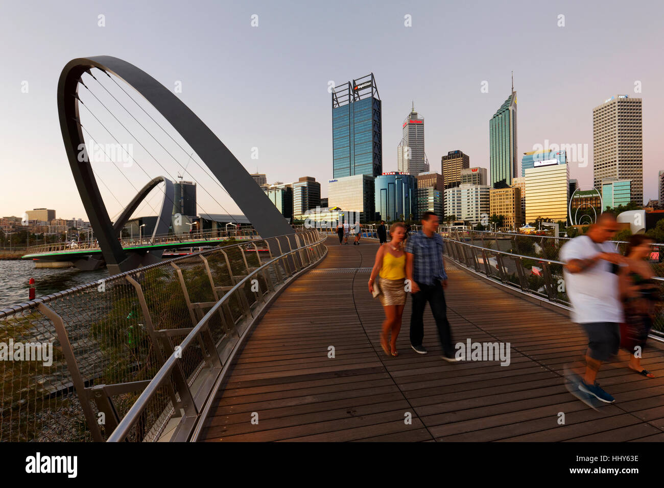 Foot bridge with city skyline Elizabeth Quay, Perth, Western Australia ...