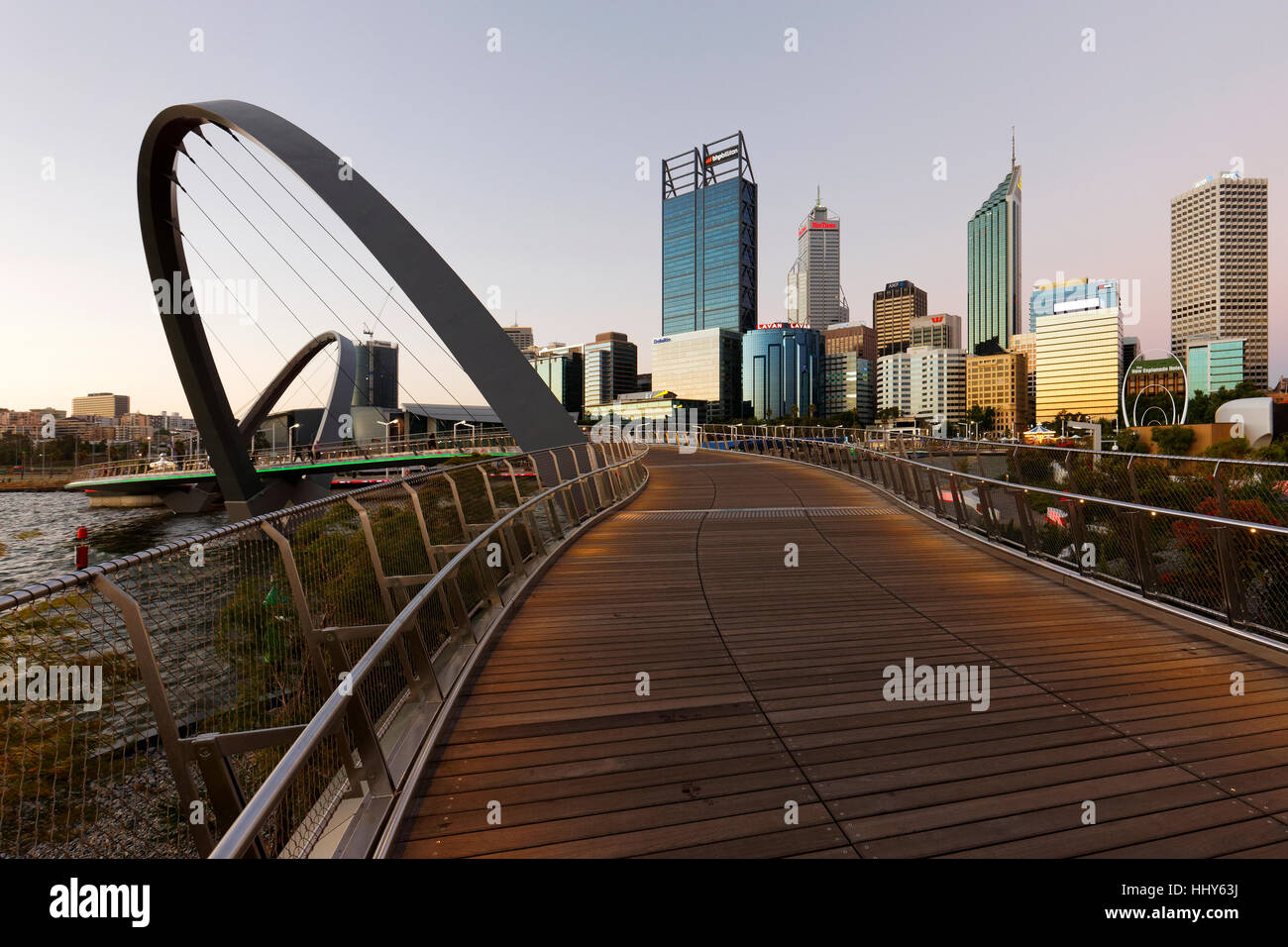 Foot bridge with city skyline Elizabeth Quay, Perth, Western Australia ...