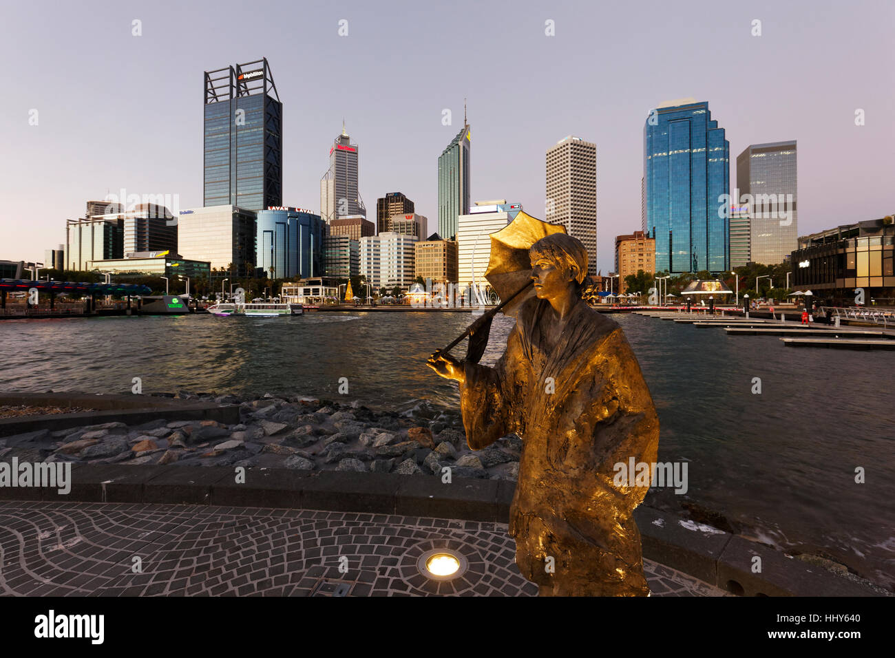 Sculpture of a woman with City skyline, Elizabeth Quay, Perth, Western ...