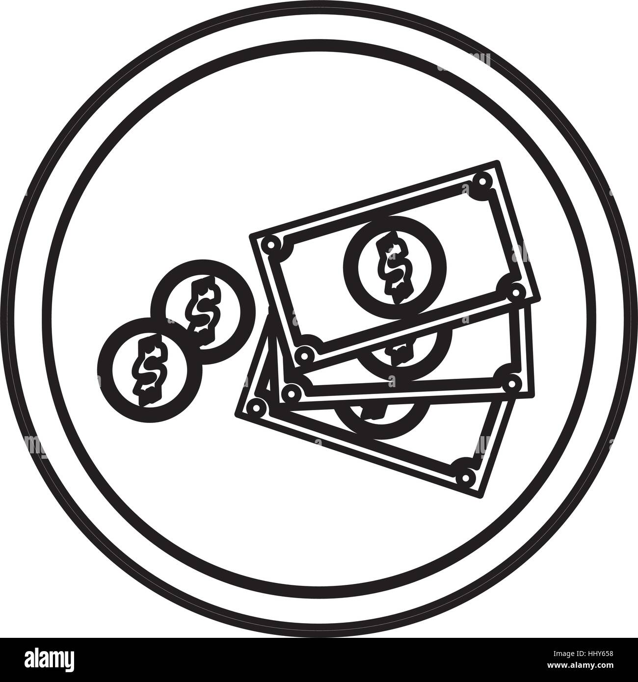 silhouette circular shape coins and bills vector illustration Stock ...