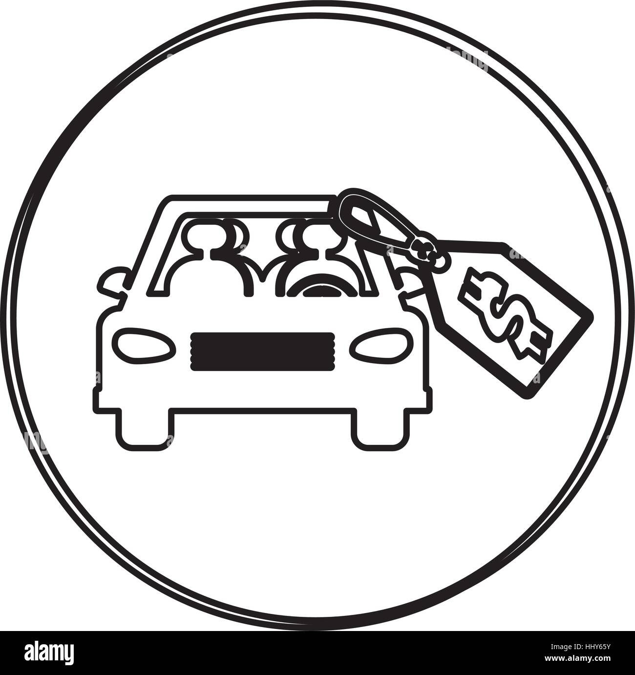 silhouette circular shape with car and price tag dollar vector ...