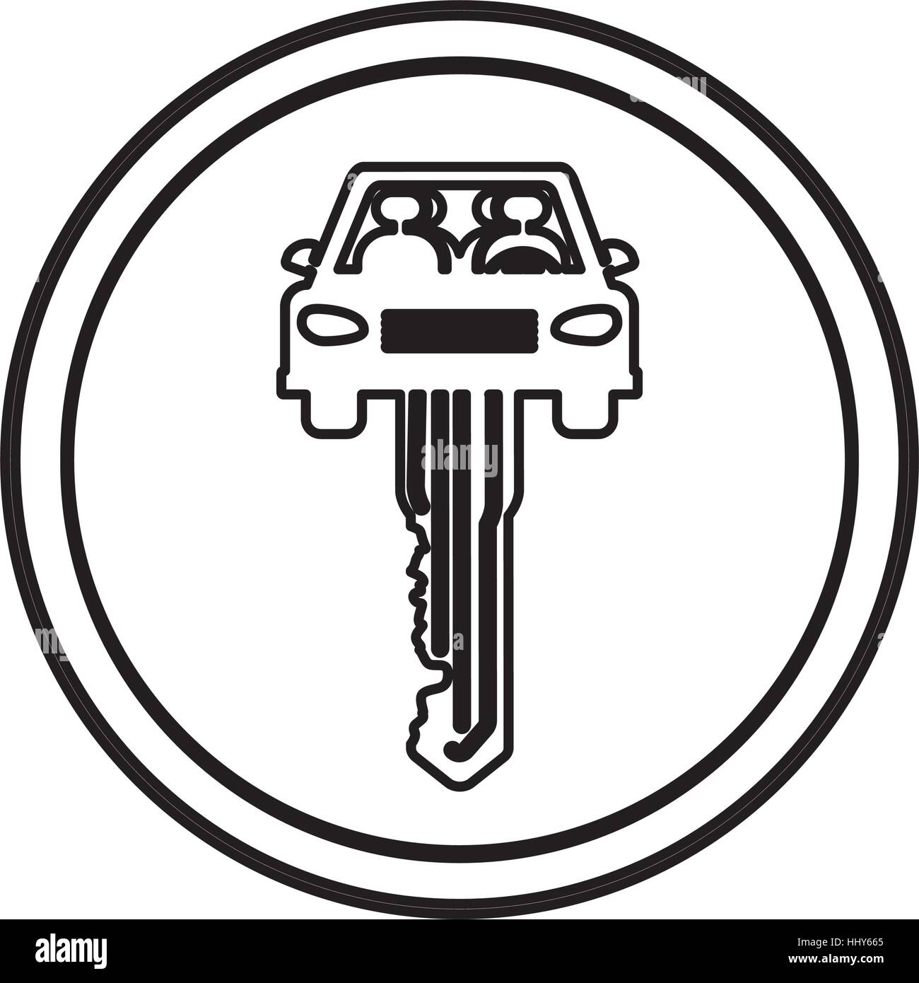silhouette circular border with key in car shape vector illustration ...