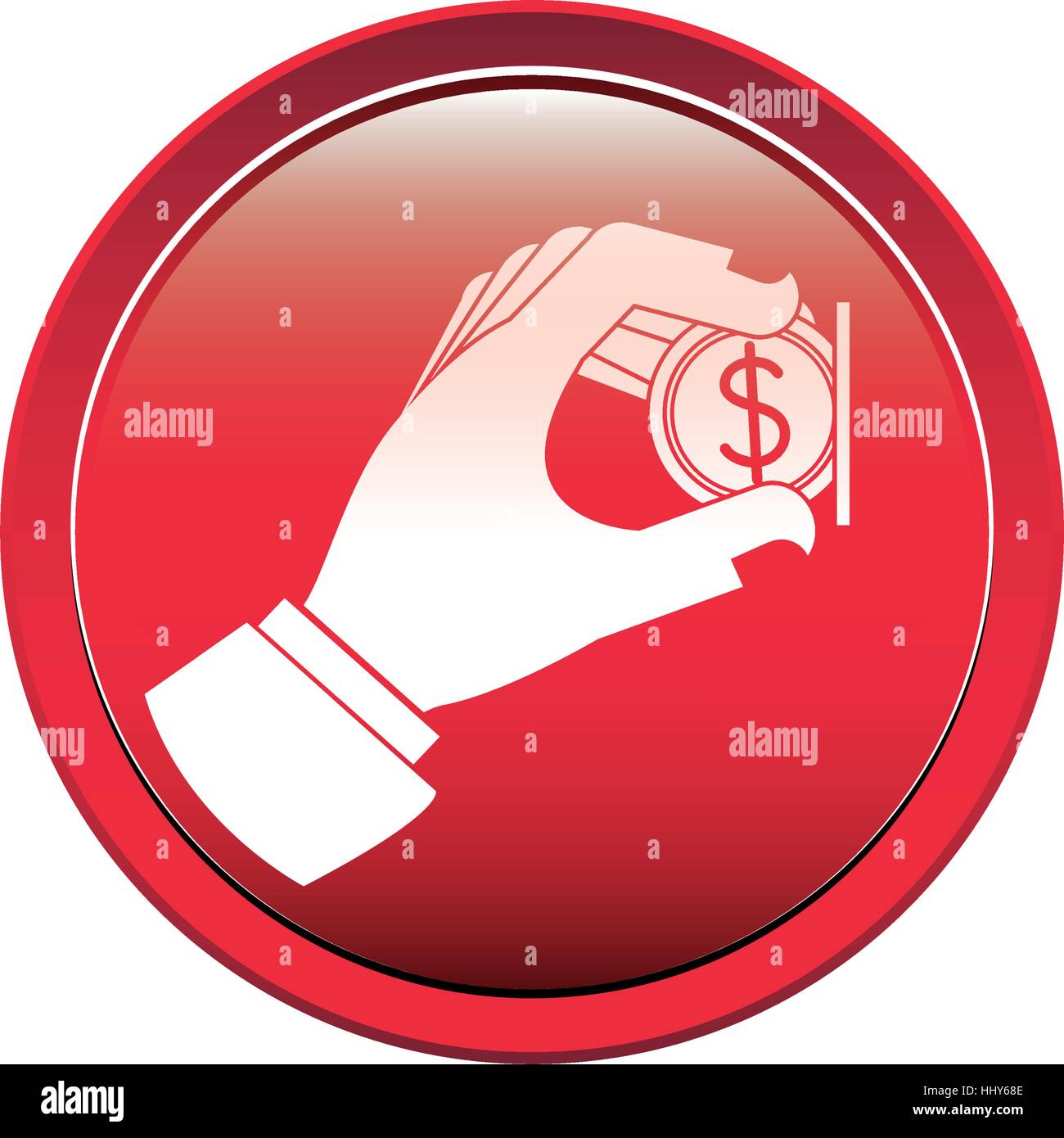 circular button with warning sign insert coin . Vector illustration ...