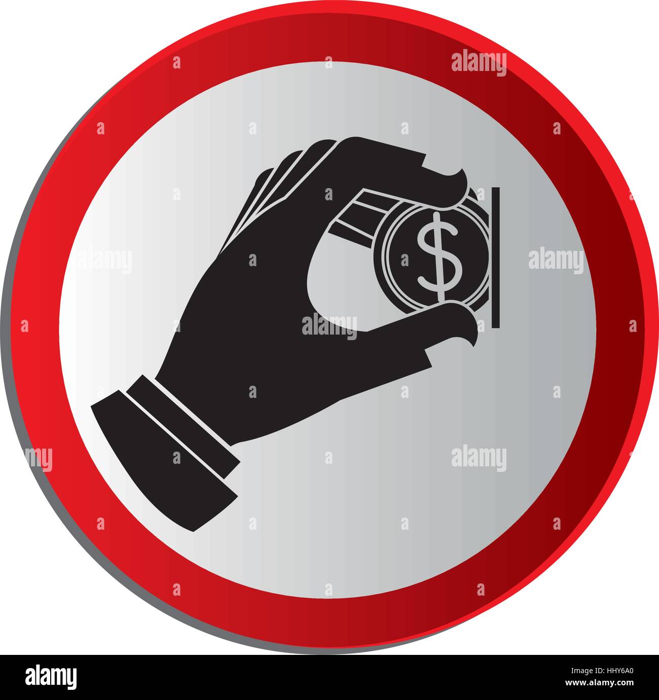 circular contour road sign with warning sign insert coin vector ...