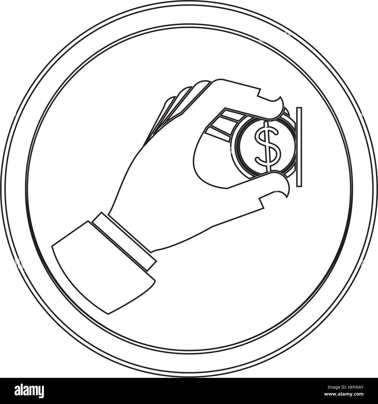 silhouette circular shape with warning sign insert coin icon flat ...