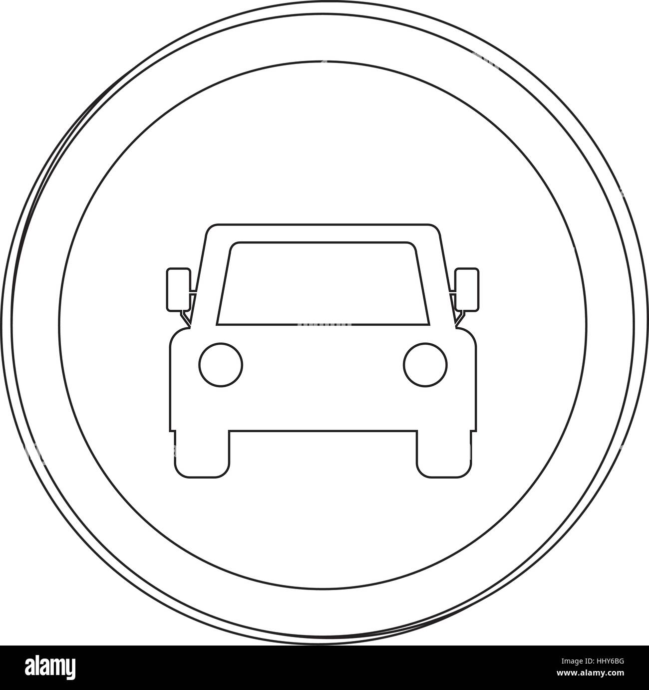 silhouette circular shape with sign of car crossing vector illustration ...